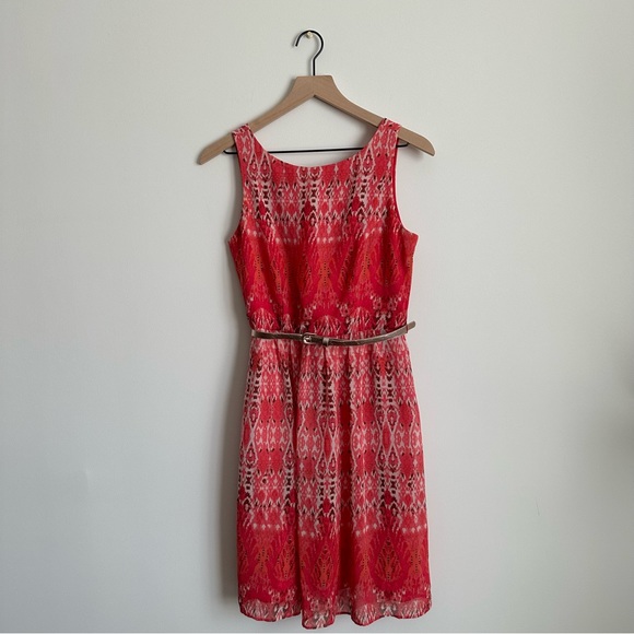 dressbarn | Dresses | Dressbarn Pink Pattern Dress With Gold Belt Size ...